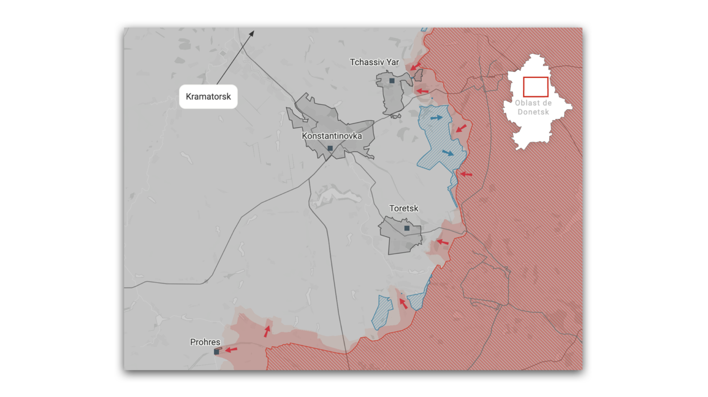 Dans l’oblast de Donetsk, en direction de Pokrovsk et Toretsk, le front ...