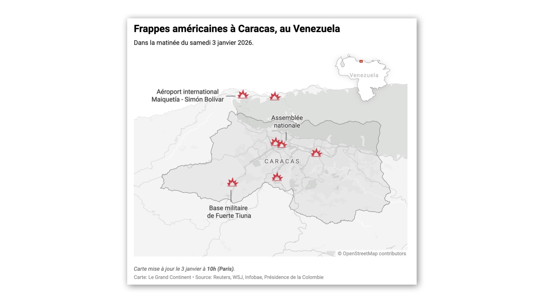 Venezuela : carte exclusive des frappes américaines à Caracas